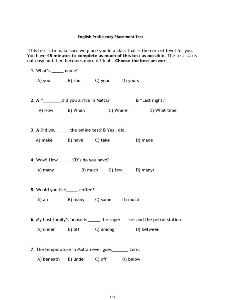 Placement Test Adults | PDF