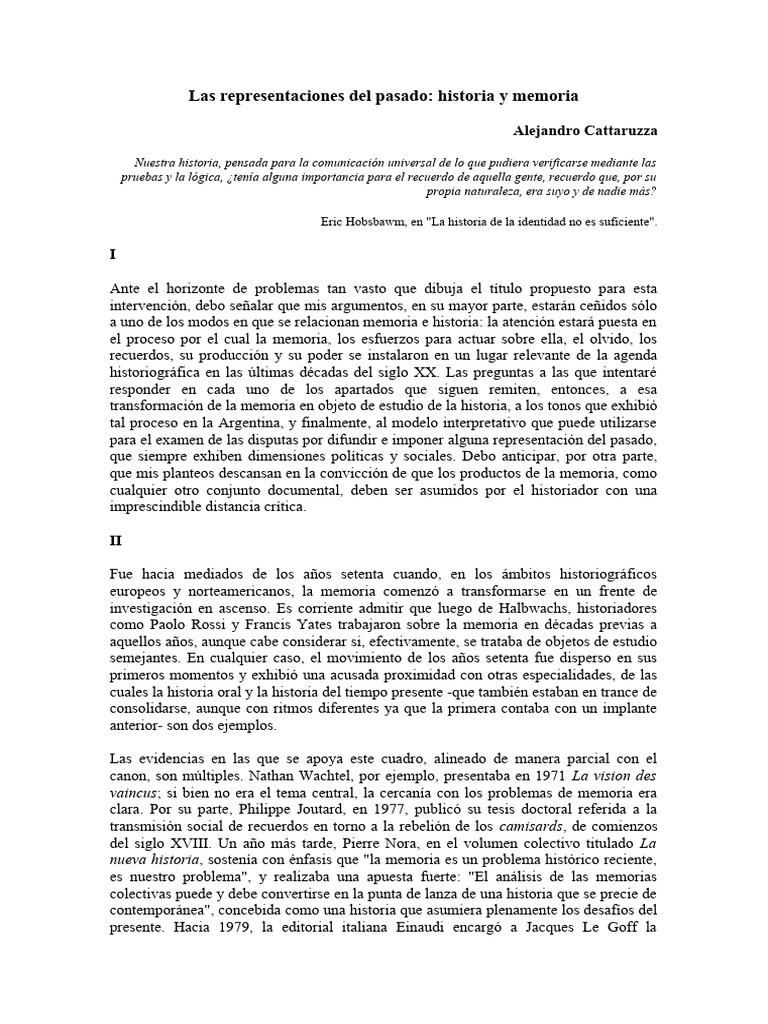 Alejandro Cattaruzza - Las Representaciones Del Pasado | PDF ...