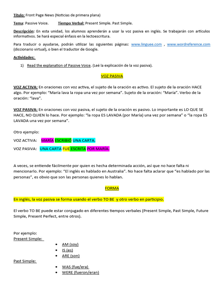 Uso de la Voz Pasiva en Inglés | PDF | Verbo | Oración (Lingüística)