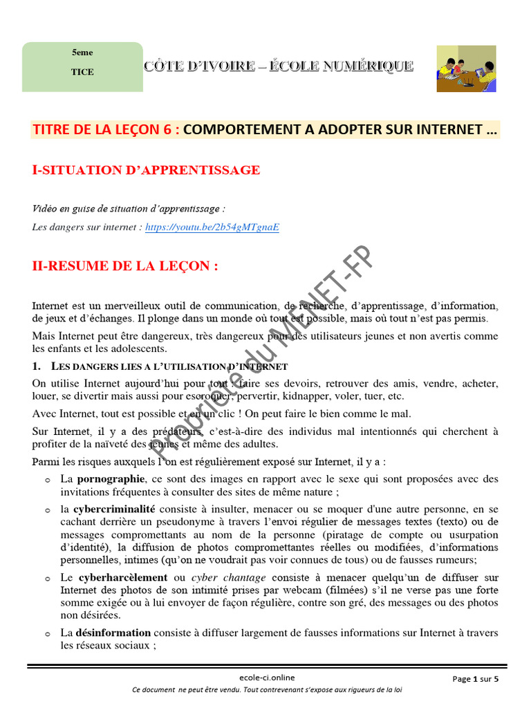 5e Tice s6 Comportement Internet | PDF | l'Internet | Cyberharcèlement