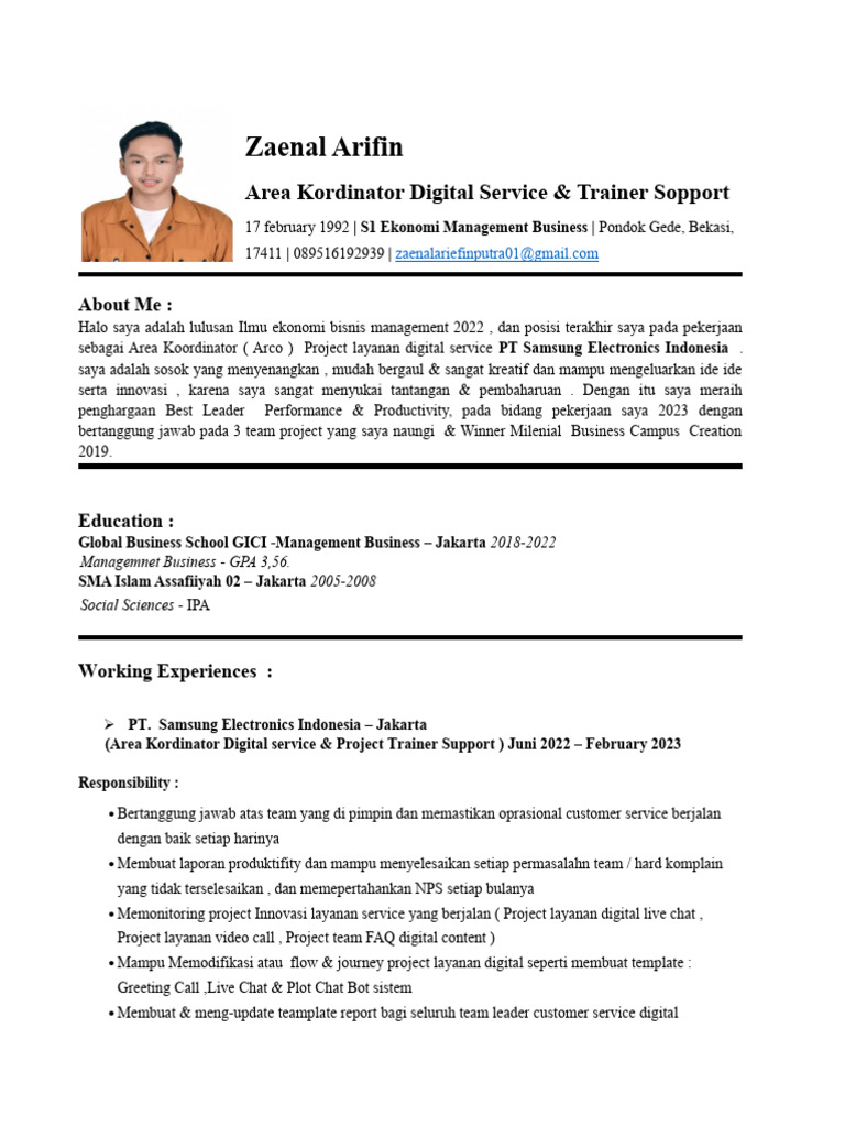 CV Zaenal Arifin Putra.01 | PDF