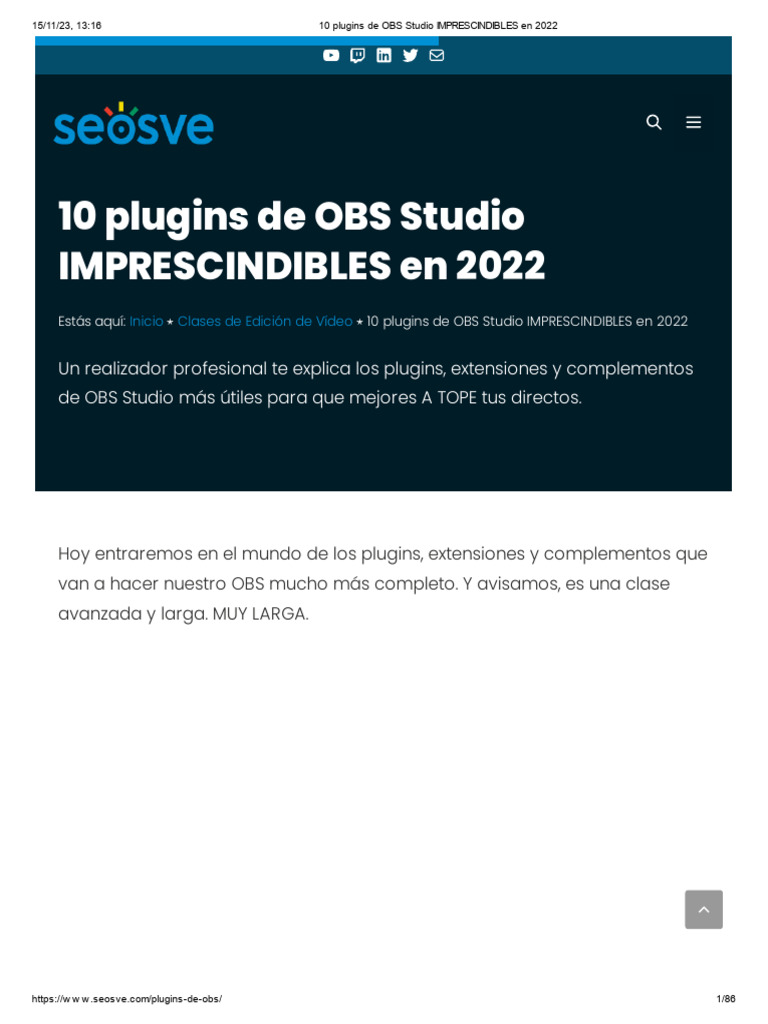 10 Plugins de OBS Studio IMPRESCINDIBLES en 2022 | PDF | Mac OS | Enchufe (informática)