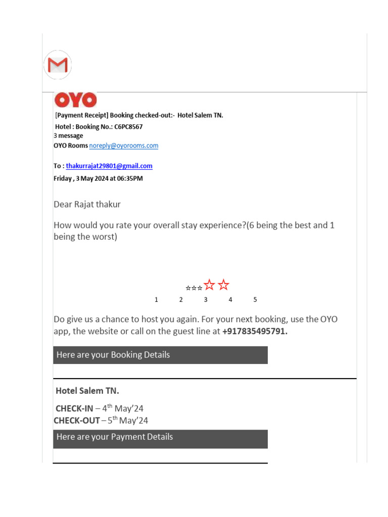 Hotel Bill of OYO | PDF