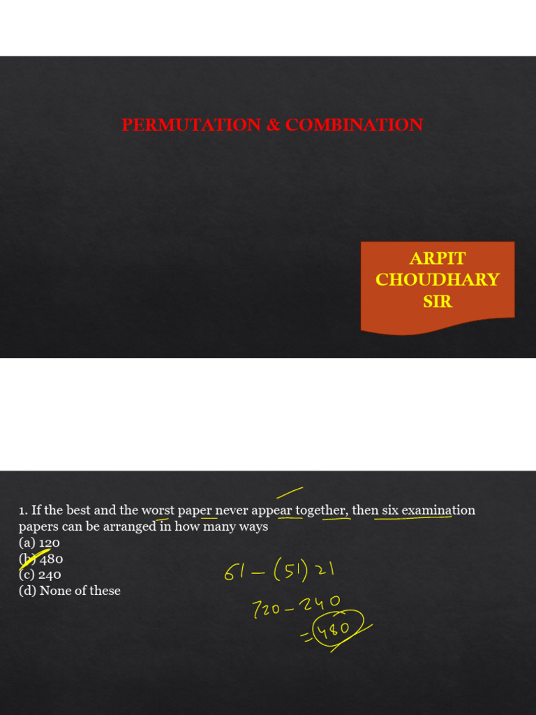 Permutation & Combination: Arpit Choudhary SIR | PDF | Line (Geometry) | Triangle