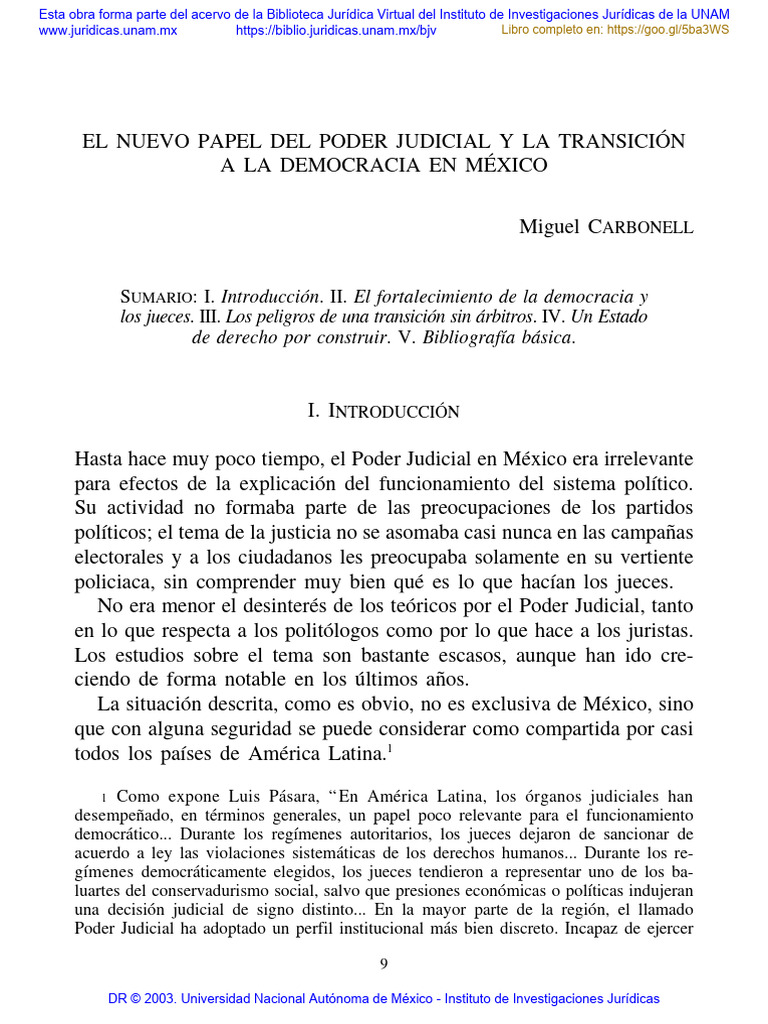 El Nuevo Papel Del Poder Judicial y La Transicion A La Democracia en ...