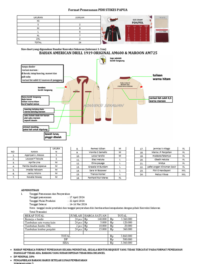 Format Pemesanan PDH Stikes Papua | PDF