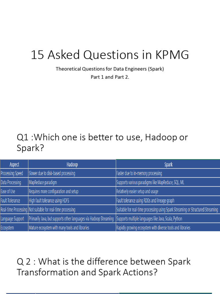 15 Asked Questions in KPMG | PDF | Apache Spark | Data Management
