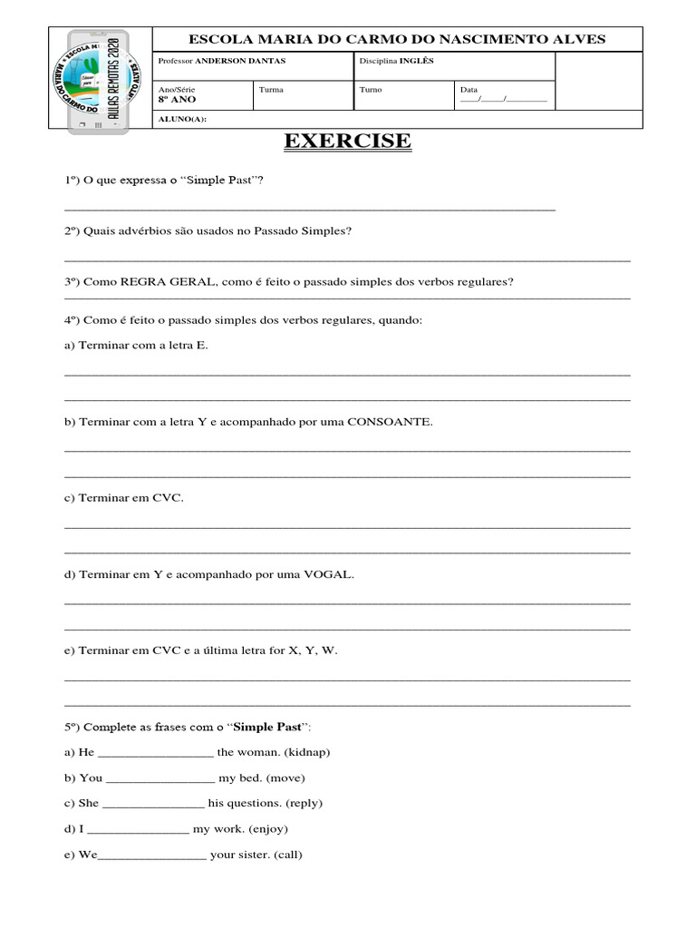 Atividade - Simple Past | Download grátis PDF | Linguística | Idiomas