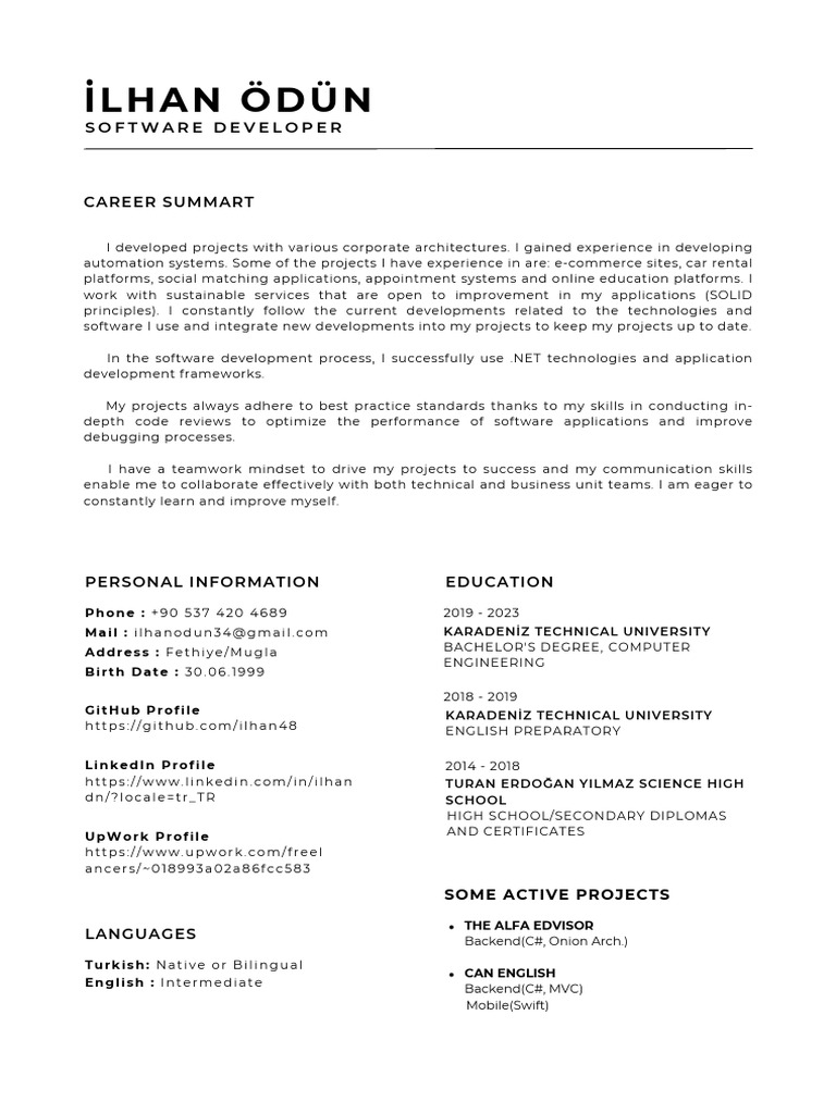 ilhan-odun-cv | PDF | Computing | Software Engineering