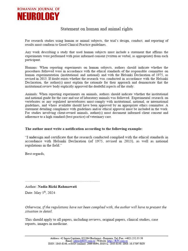 Statement On Human and Animal Rights - Nadia Rizki S2 | PDF ...