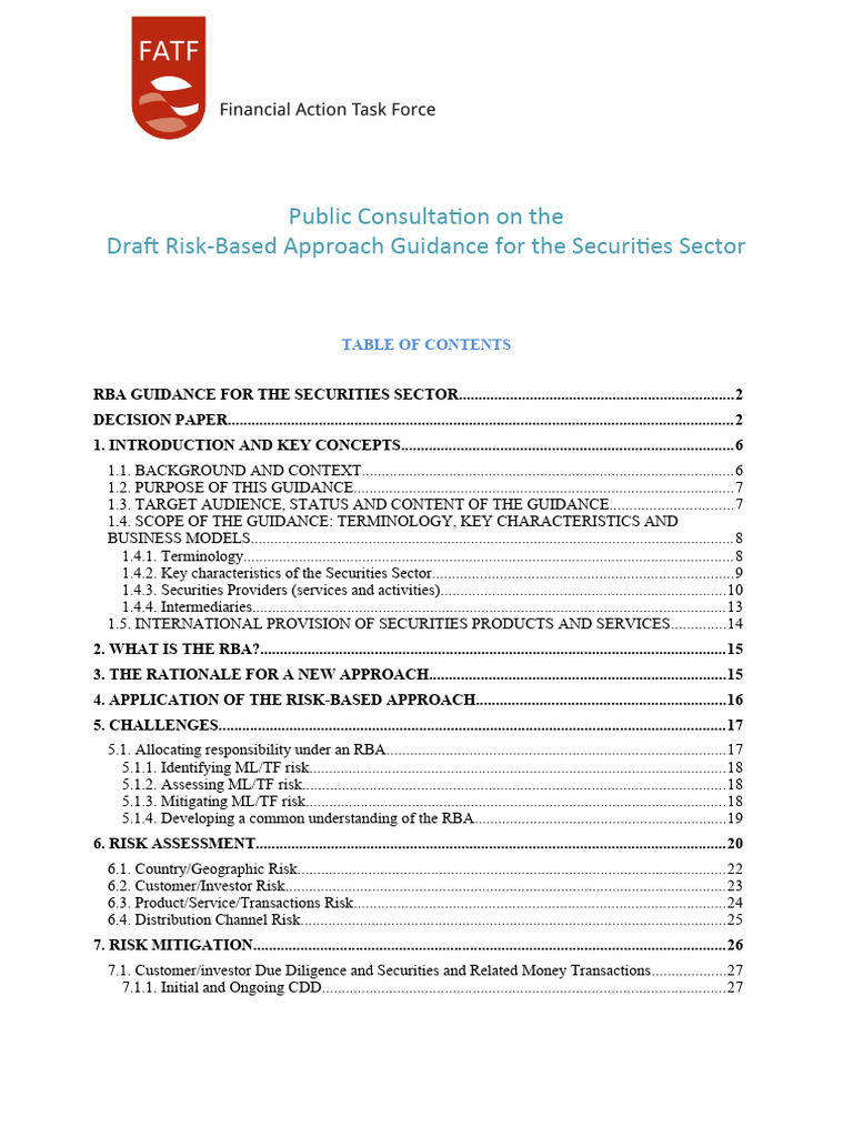 Draft RBA Guidance For The Securities Sector For Public Consultation ...