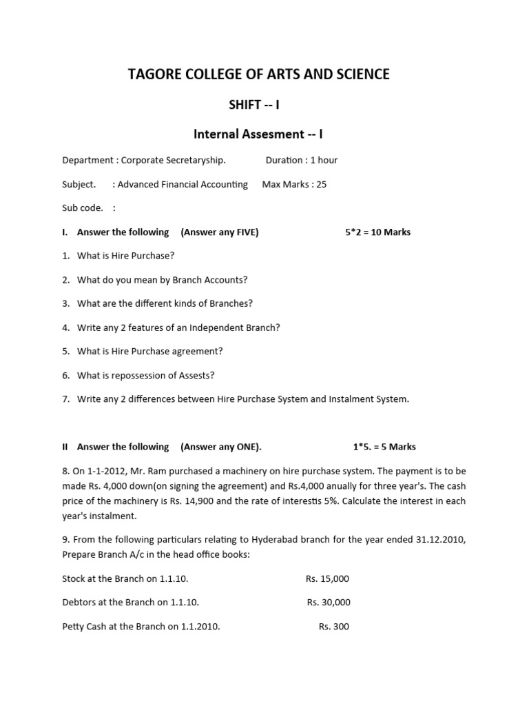 Advance Financial Accounting Internal1 | PDF | Business Economics ...