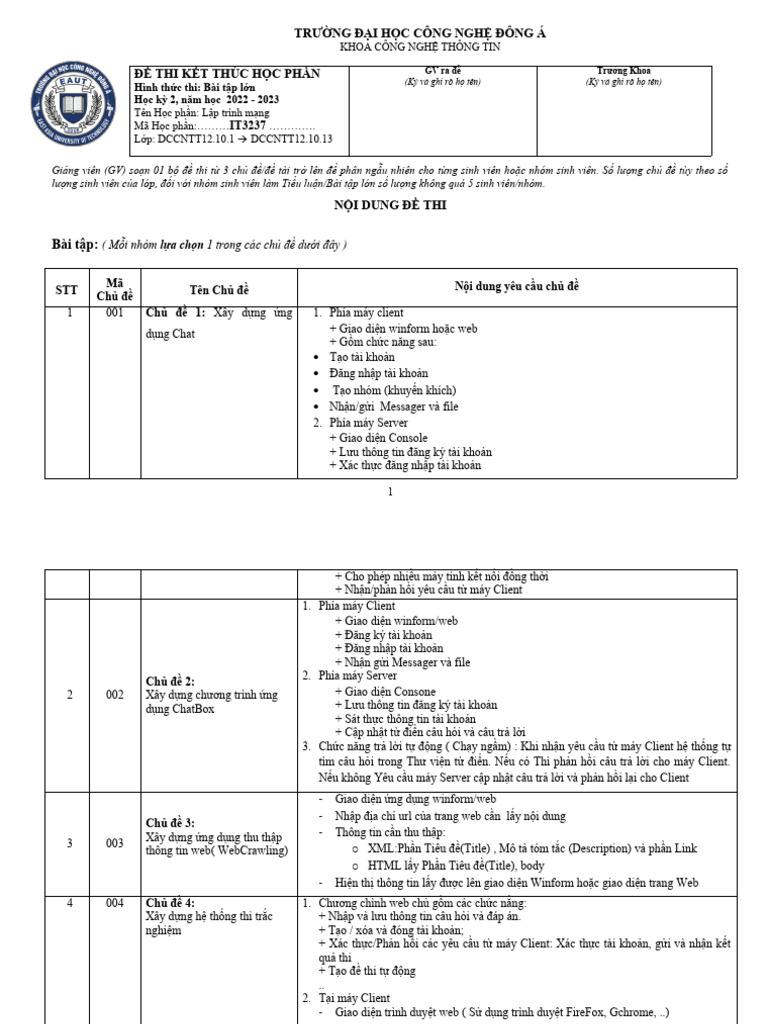 de Thi BTL - Lap Trinh Mang - K12 - Final | PDF