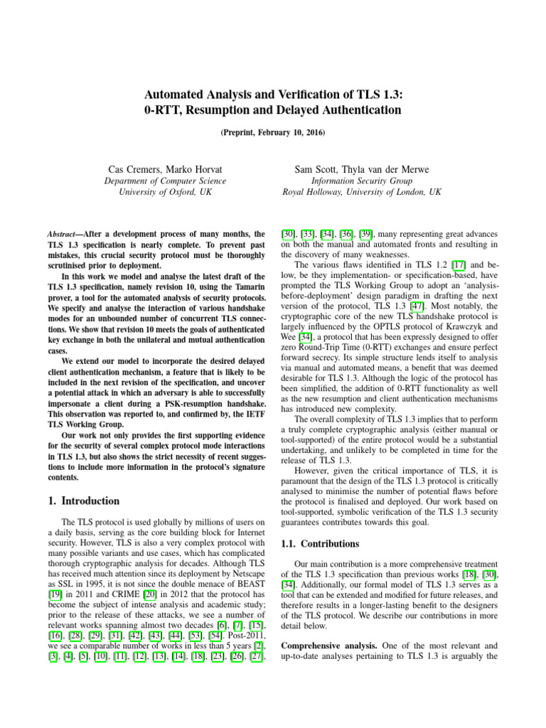 Automated Analysis and Verification of TLS 1.3: 0-RTT, Resumption and Delayed Authentication ...