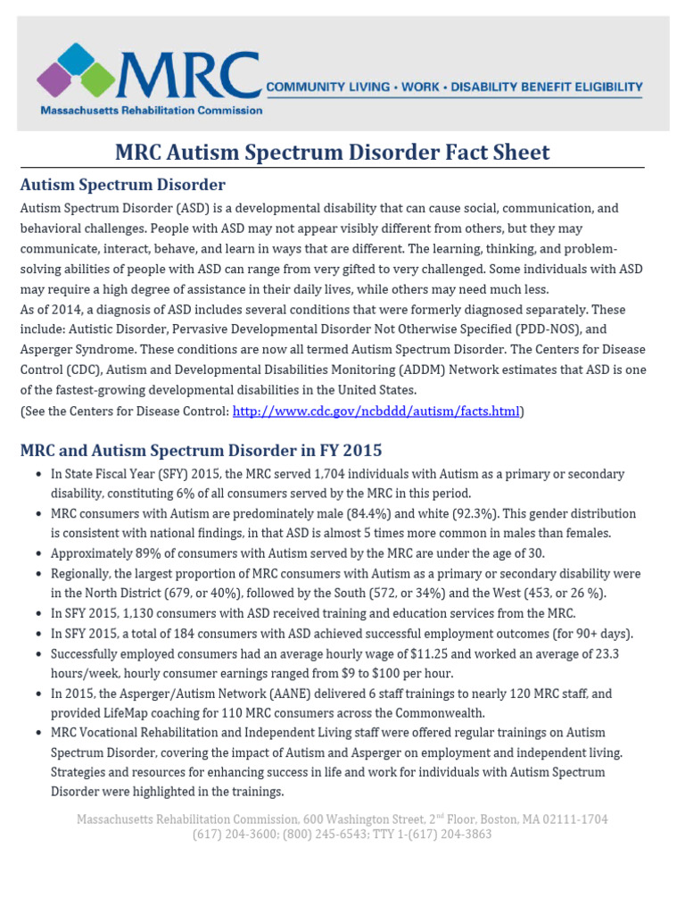MRC Autism Asd Fact Sheet 2015 | PDF | Autism Spectrum | Asperger Syndrome