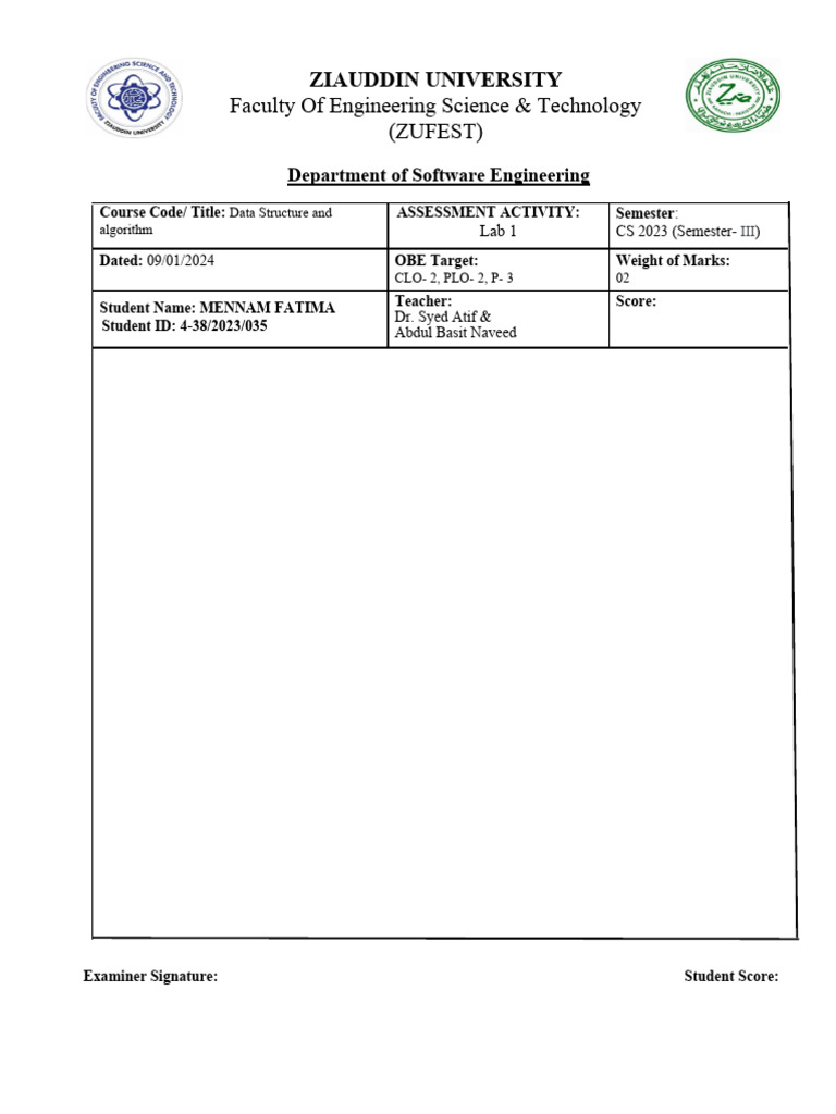 Dsa Lab 01 | PDF | Matrix (Mathematics) | Software