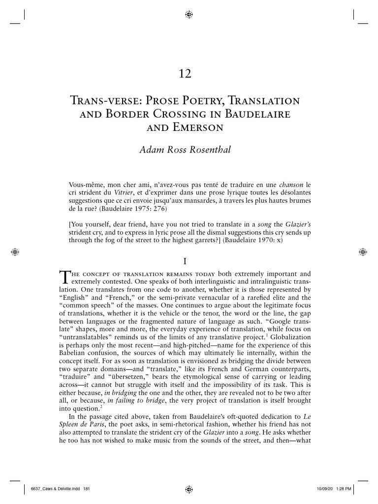 Trans-Verse: Prose Poetry, Translation and Border Crossing in ...