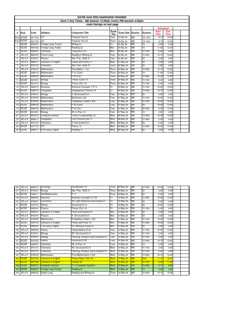 #3 Timetable June 2024 Student Version | PDF | Science