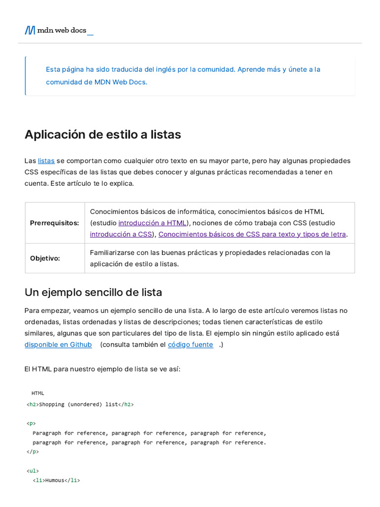 Aplicación de Estilo A Listas - Aprende Desarrollo Web - MDN | PDF ...