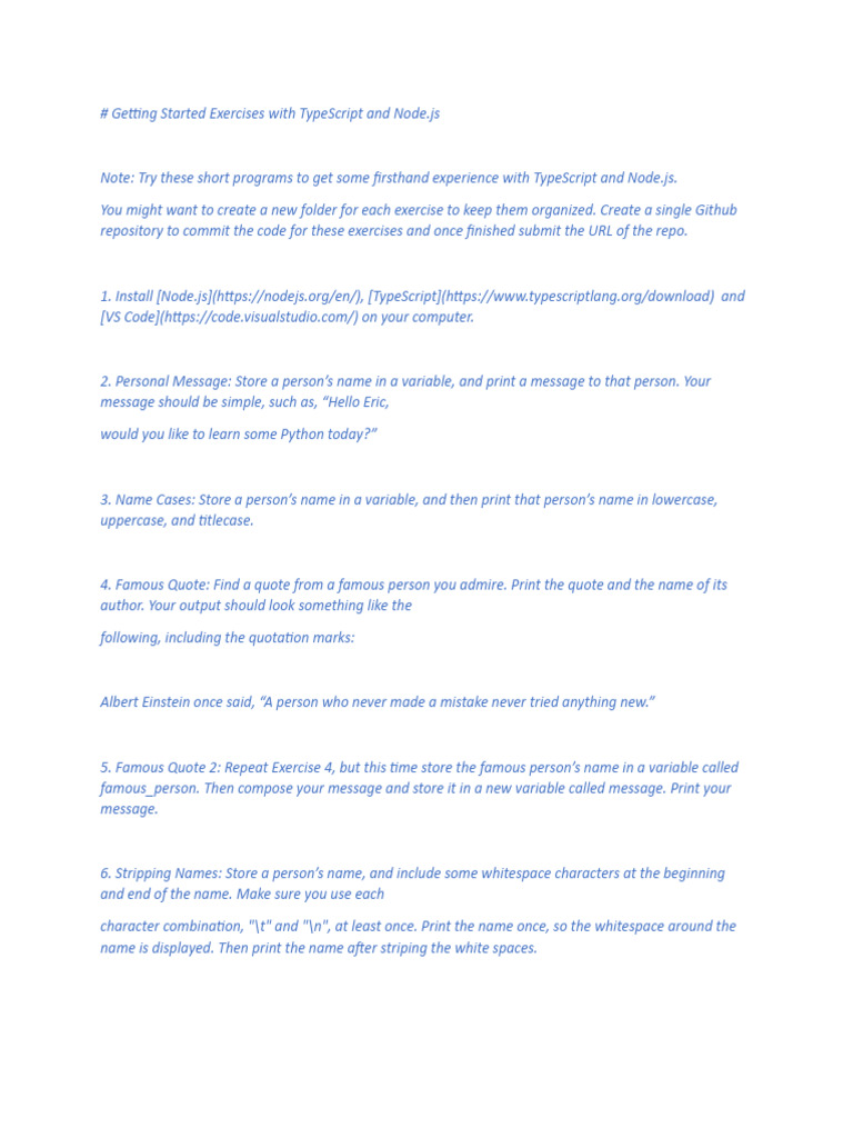 TypeScript & Node.js Beginner Tasks | PDF | Parameter (Computer Programming) | Computer Programming