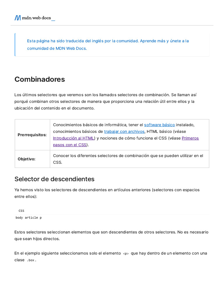 Combinadores - Aprende Desarrollo Web - MDN | PDF | Arquitectura de ...