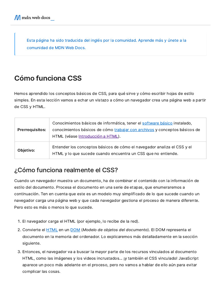 Cómo Funciona CSS - Aprende Desarrollo Web - MDN | PDF | Modelo de objeto de documento | HTML