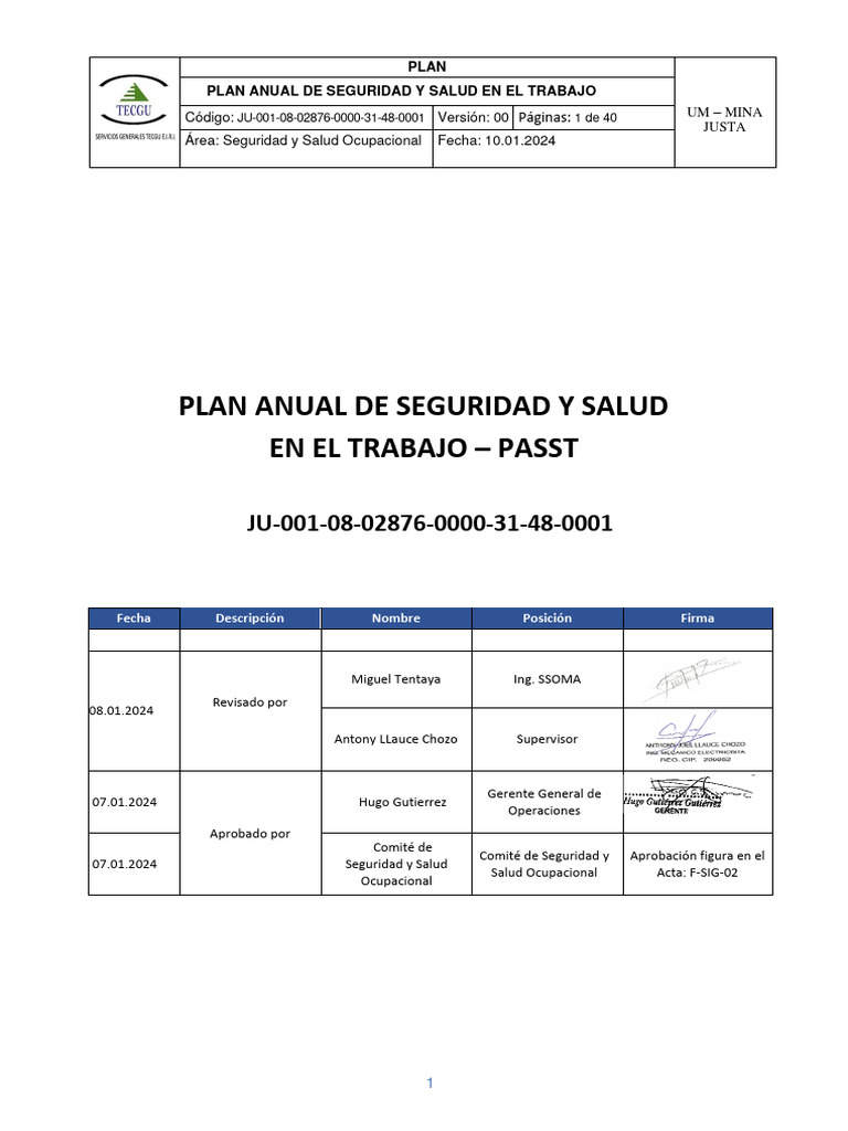 Ju-001-08-02876-0000-31-48-0001 Plan Anual de SST - 2024 | PDF | Seguridad y salud ocupacional ...
