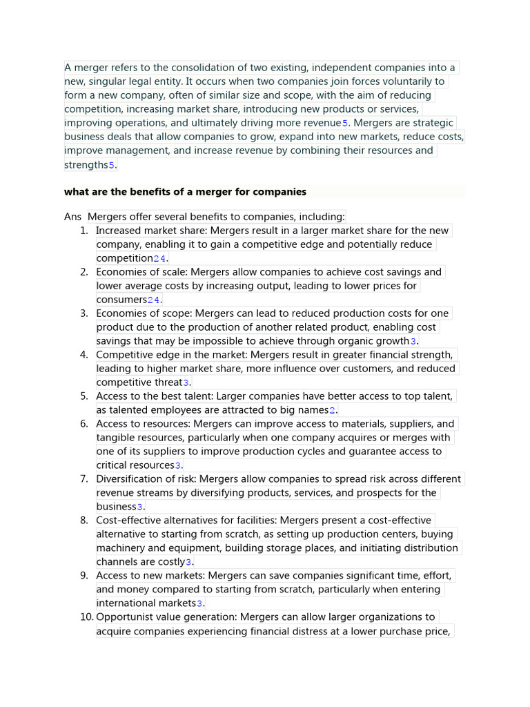 Benefits and Types of Mergers | PDF | Mergers And Acquisitions | Takeover