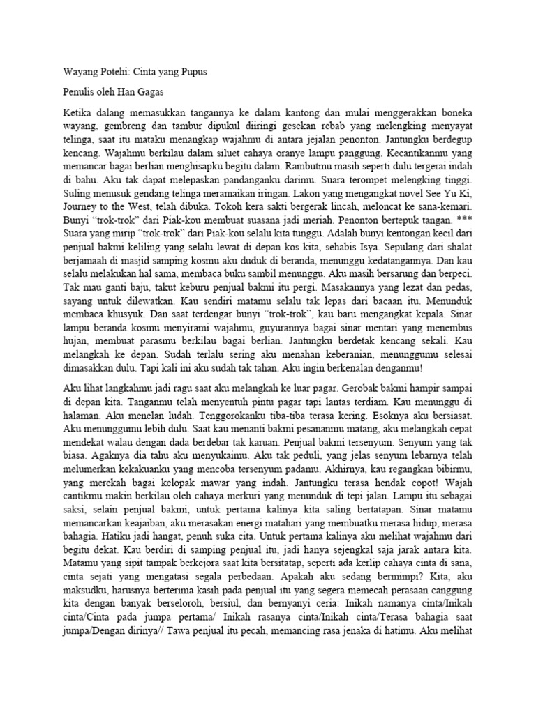 Cerpen Wayang Potehi: Cinta yang Pupus | PDF