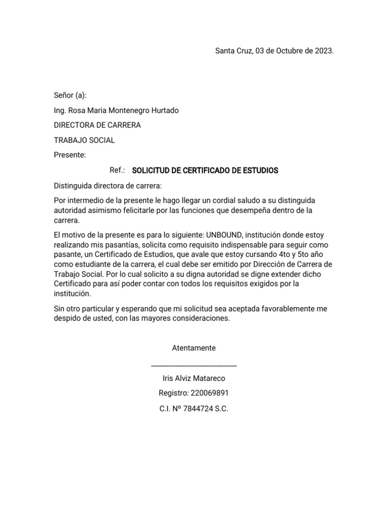 Modelo de Carta Solicitud Word | PDF