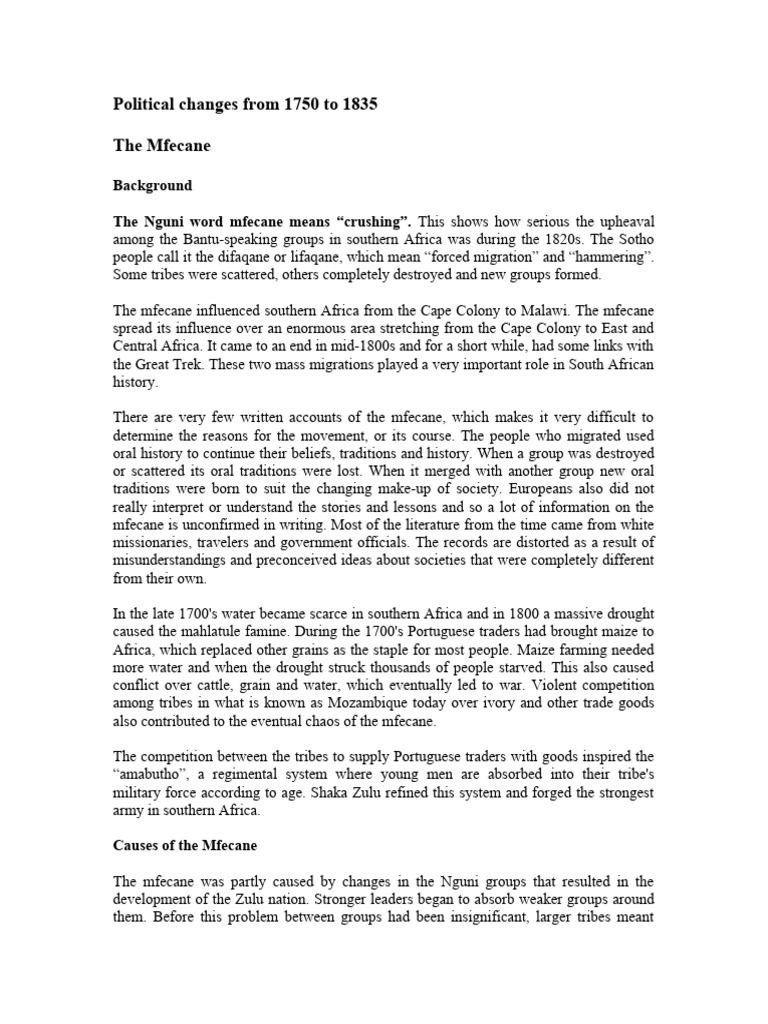 Mfecane - Political Changes From 1750 To 1835 | PDF | Zulu Kingdom ...