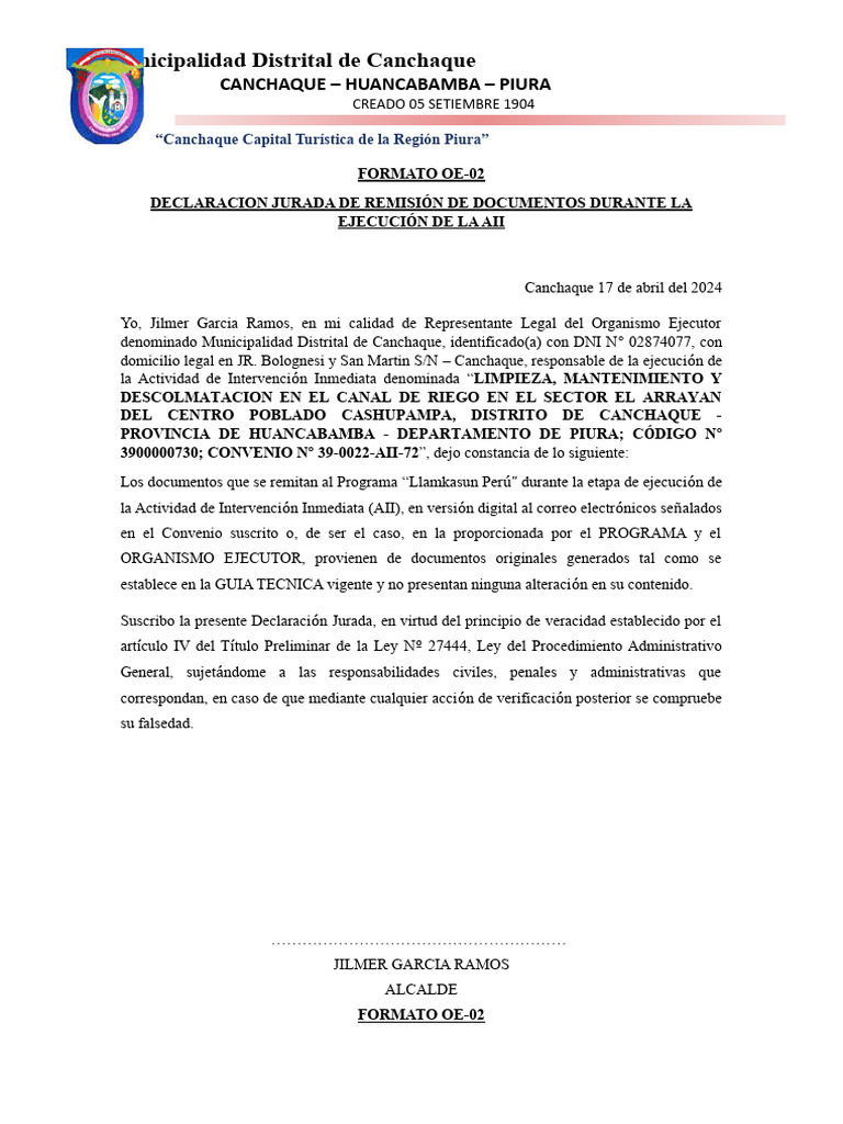 Formato Oe-02 | PDF | Gobierno