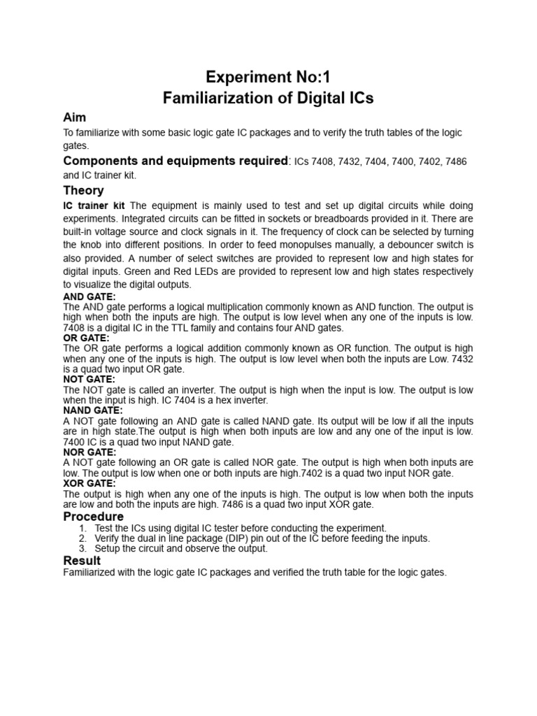 Digital Lab Manual | Download Free PDF | Logic Gate | Subtraction