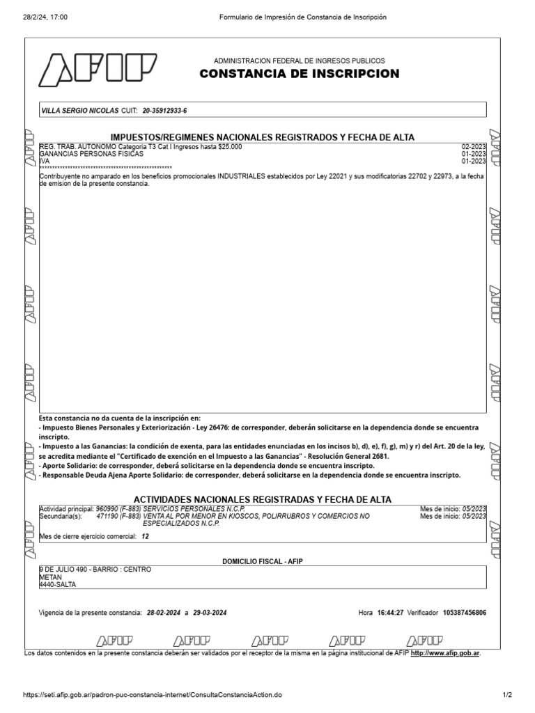 Constancia Afip-4 | PDF | Impuestos | Finanzas del gobierno