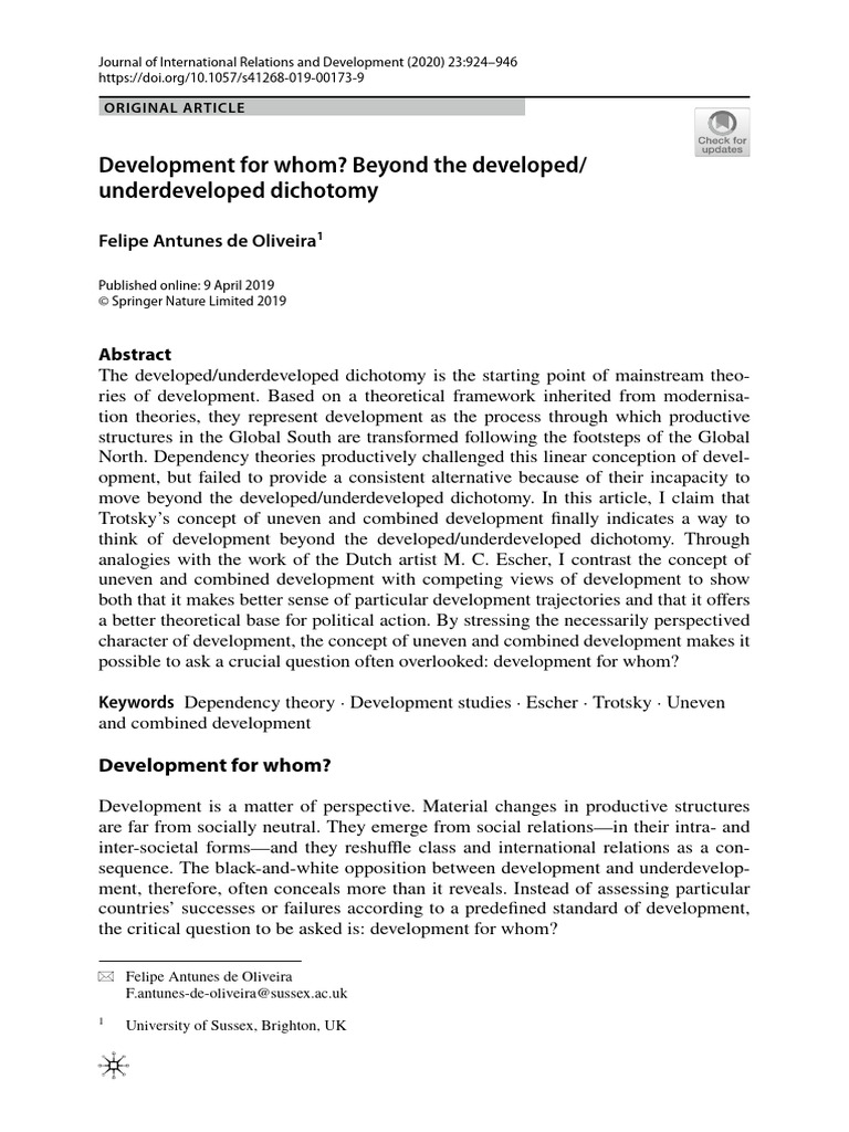 Development For Whom Beyond The Developed Underdeveloped Dichotomy