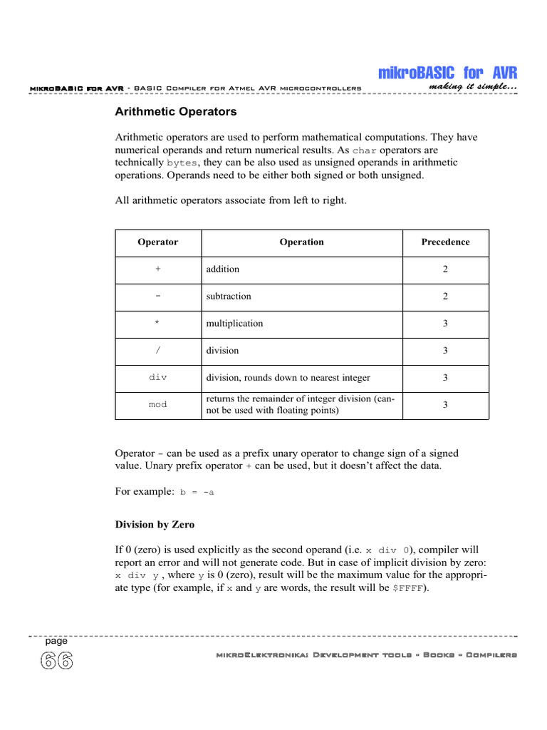 Arithmetic Operators in MikroBasic | PDF