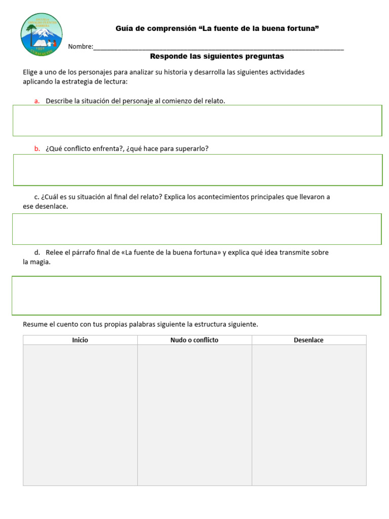 Guía - La Fuente de La Buena Fortuna - 6° | PDF