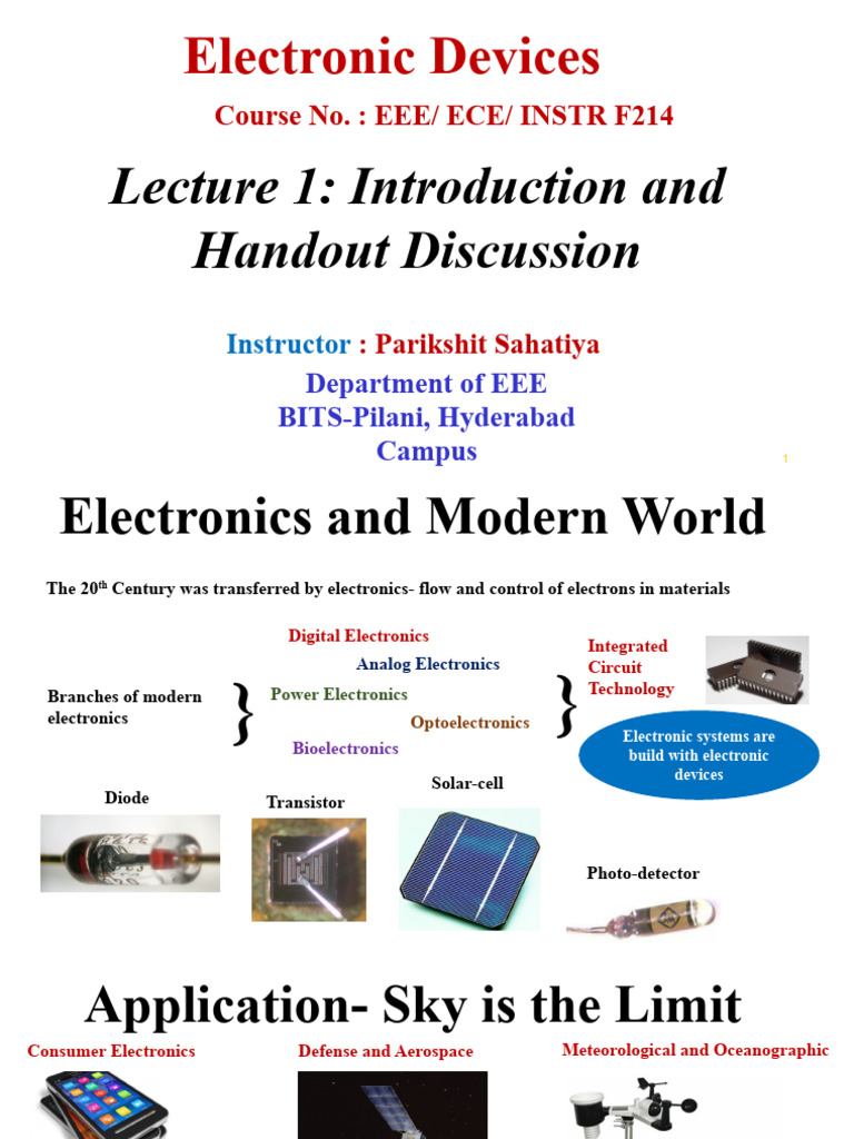 Lecture 1 - Introduction and Handout Discussion | PDF | Electronics | P–N Junction