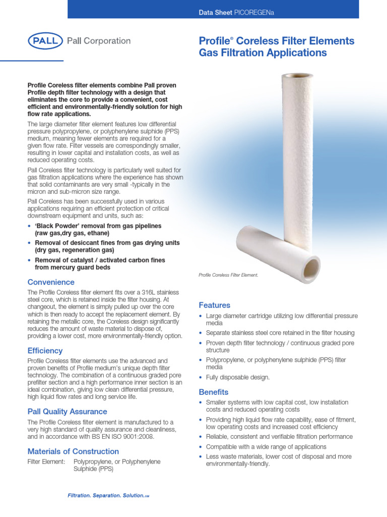 Profile Coreless Filter Elements Gas Filtration Datasheet | PDF ...