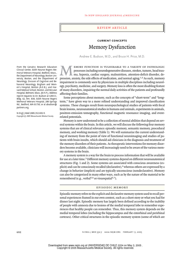 Memory NEJM 2005 | PDF | Memory | Dementia