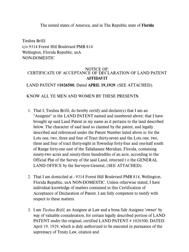 Land Patent Affidavit # 1026500 | PDF | Patent | Government