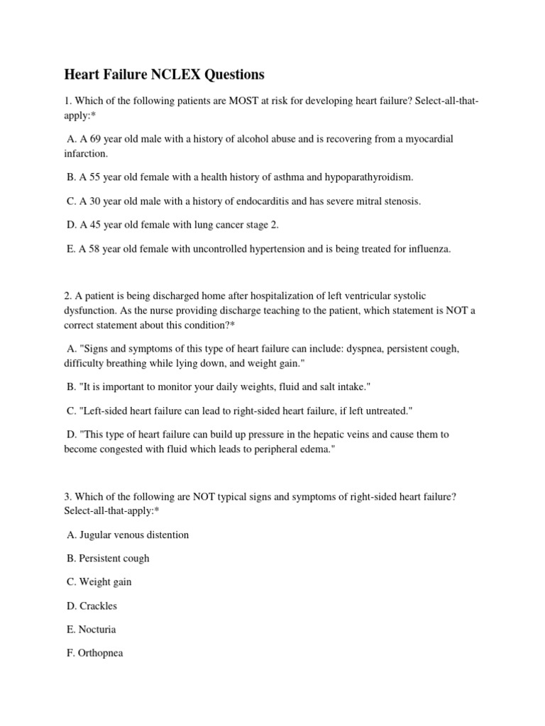 Heart Failure NCLEX Questions ONLY | Download Free PDF | Heart Failure ...