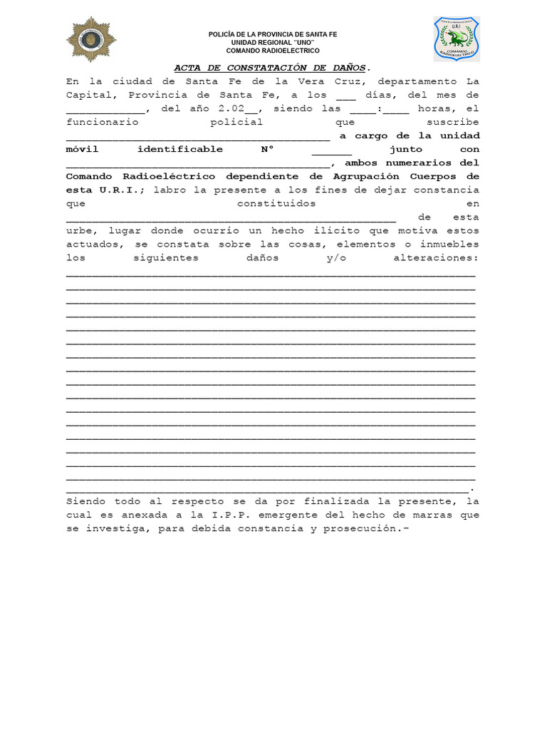 Acta de Constatación de Daños | PDF