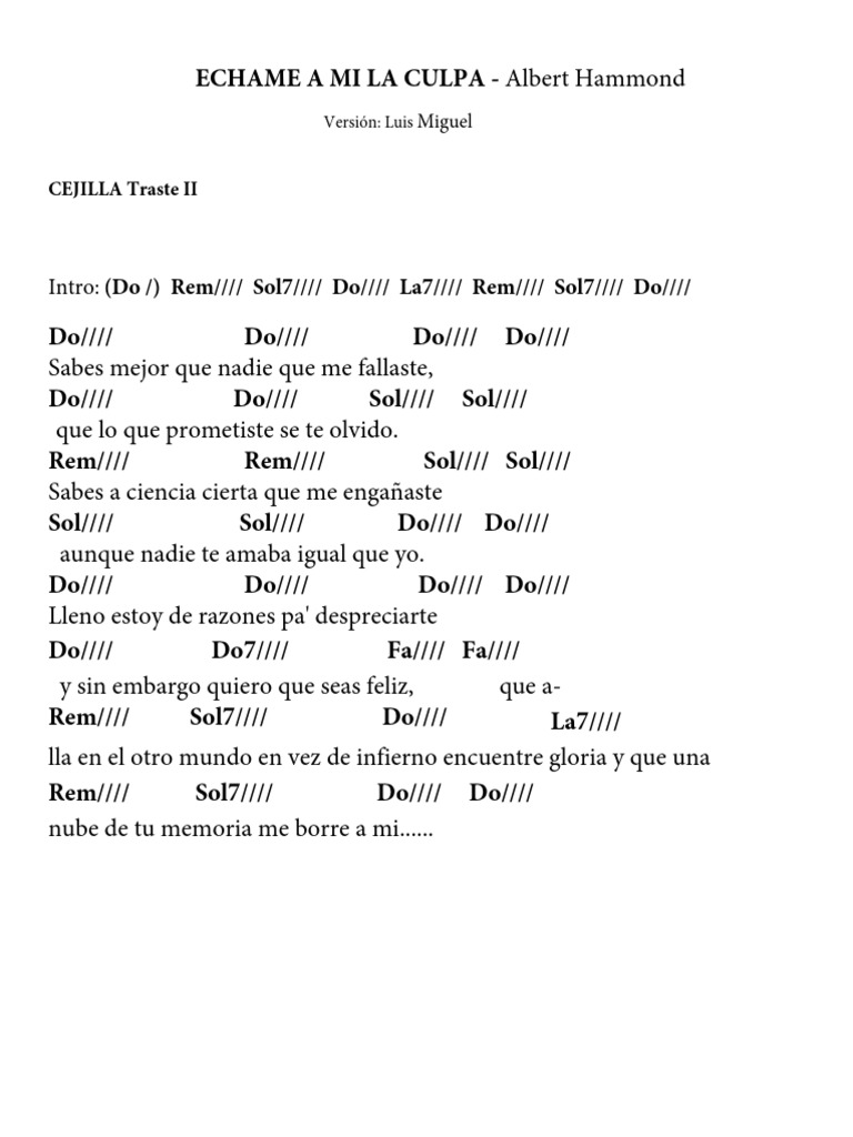 Echame A Mi La Culpa-Versión Luis Miguel | PDF