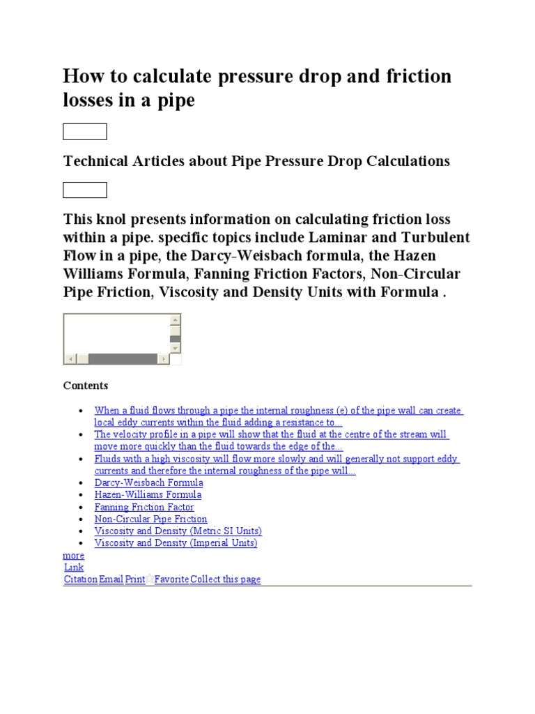 How To Calculate Pressure Drop and Friction Losses in A Pipe | PDF ...
