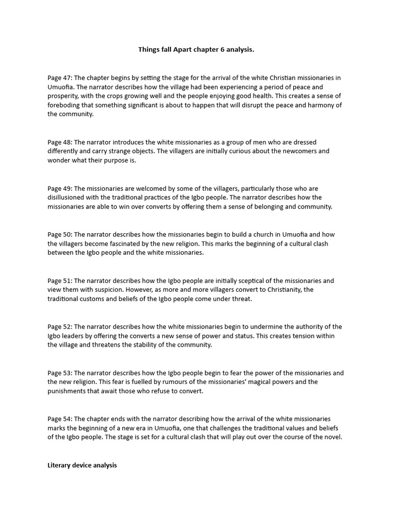 Things Fall Apart Chapter 6 Analysis | PDF