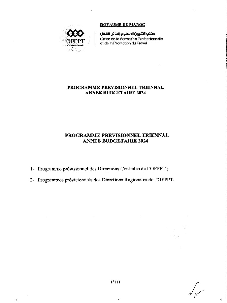 Programme Prévisionnel Triennal Au Titre de L'année 2024 | PDF
