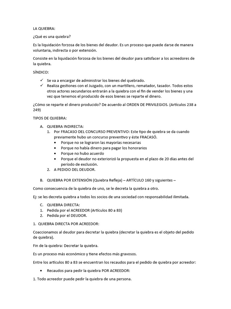 Tipos y Proceso de Quiebra Explicados | PDF | Bancarrota | Pagos