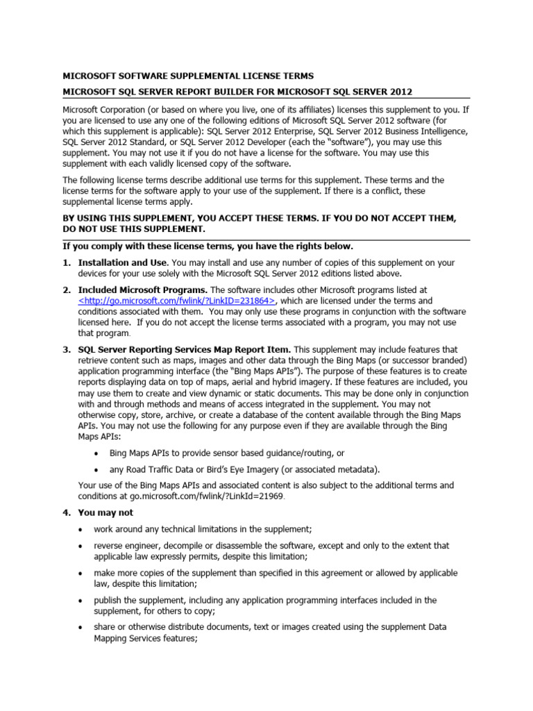 Software License Terms For Microsoft Report Builder | PDF | Software ...
