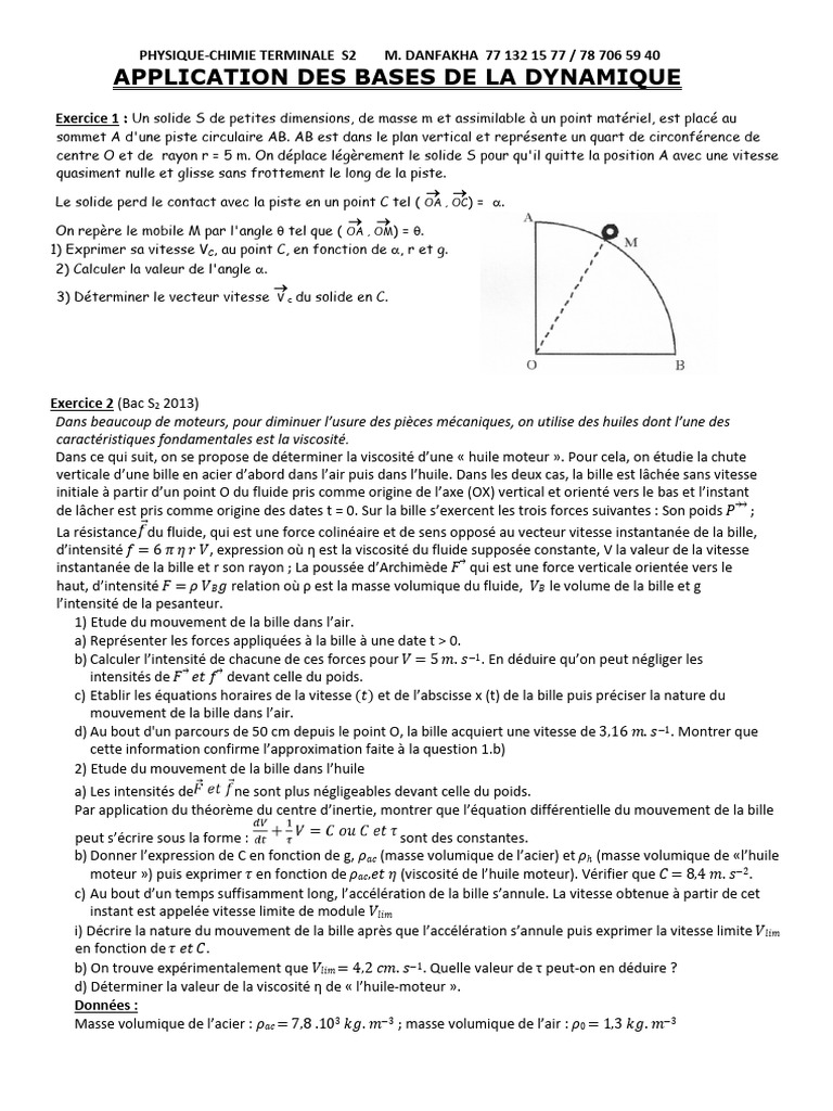 Agred Application Des Bases de La Dynamique - 111812 | PDF | Masse | Poids